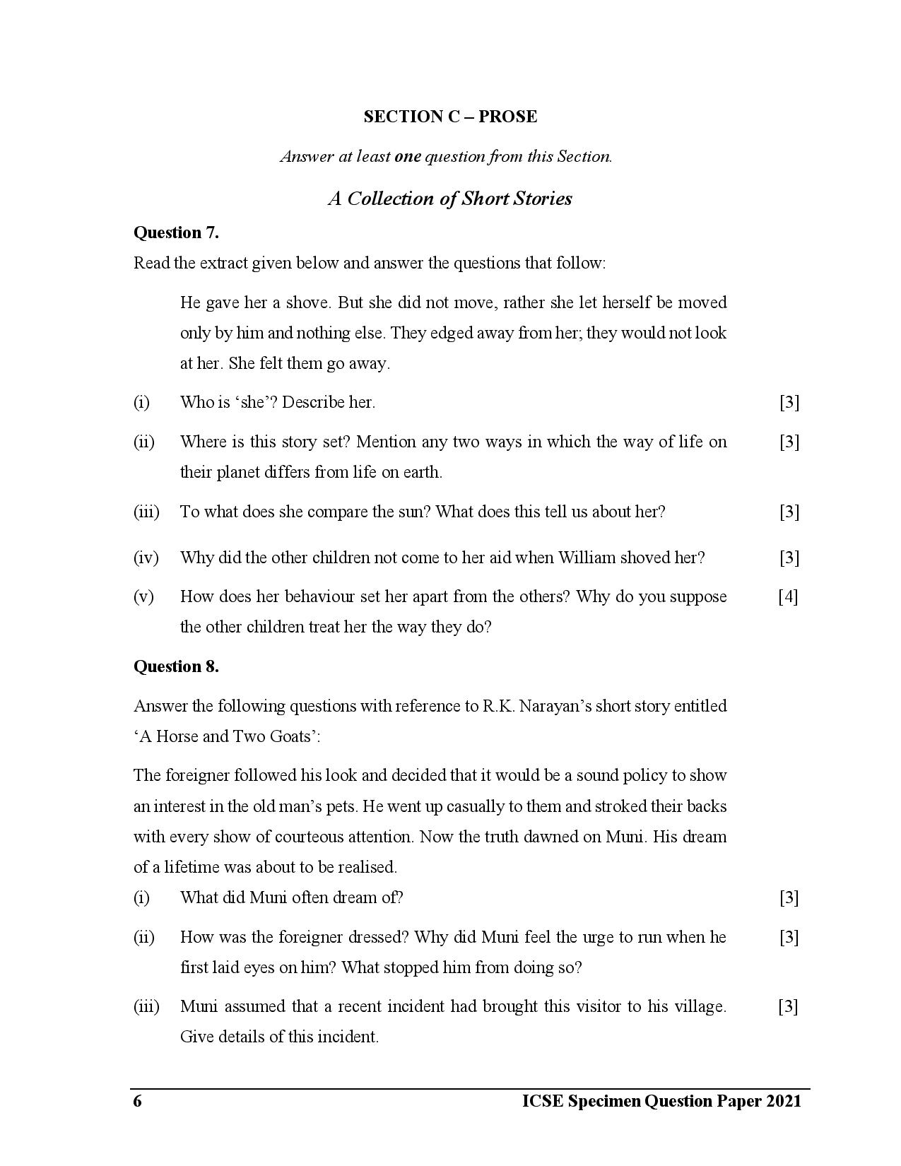 ICSE 2021 English Literature Sample Paper For Class 10